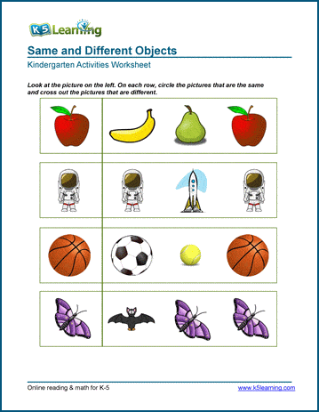 Same and Different Worksheets for Preschoolers - Worksheets Library
