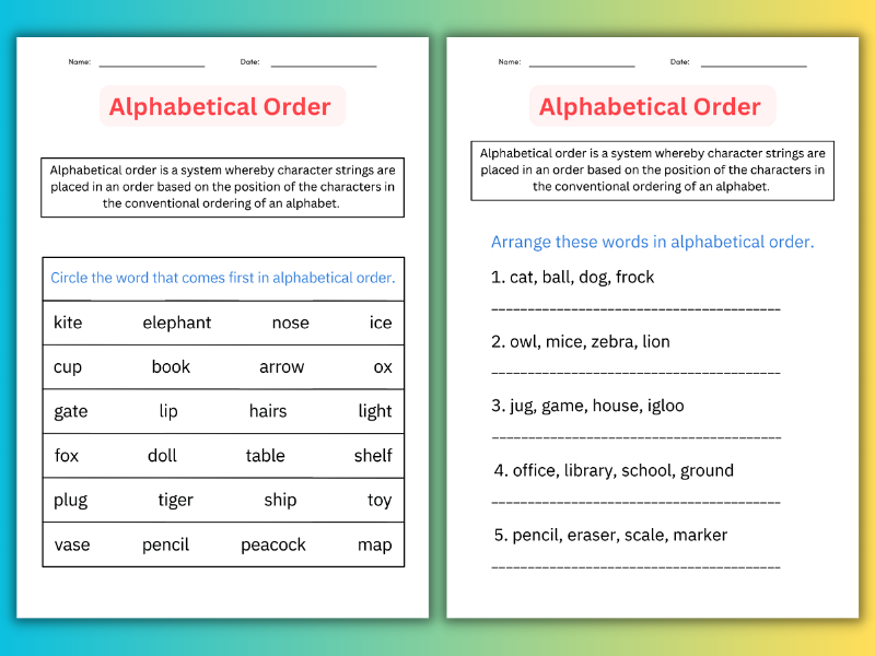ABC Order, Alphabetical Order Worksheets, Task Cards, Dictionary ...