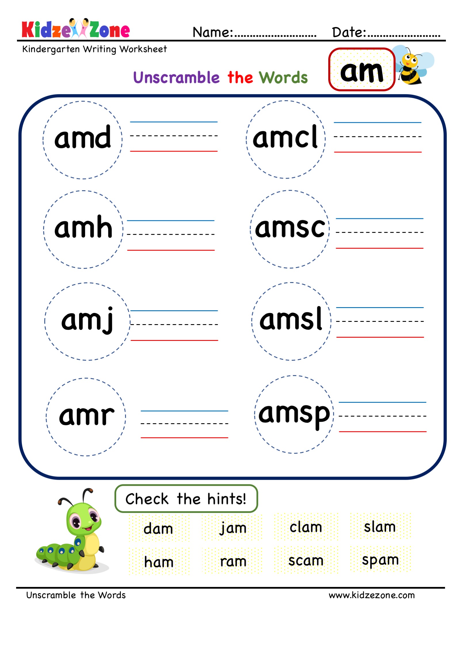 AM Word Family Worksheets - Kindergarten Mom - Worksheets Library
