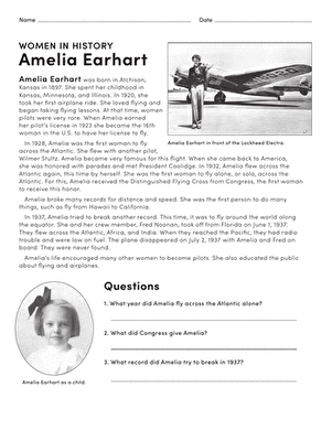 Amelia Earhart Biography | Worksheet | Education.com - Worksheets Library