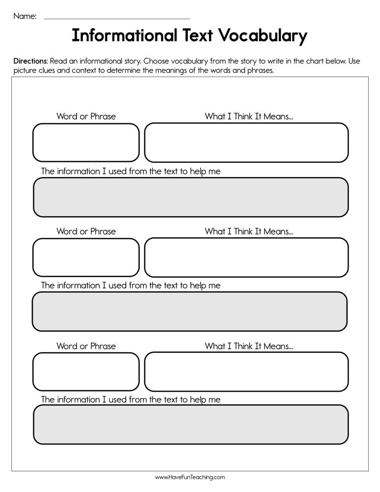 Informational Text Vocabulary Worksheet - Have Fun Teaching - Worksheets Library