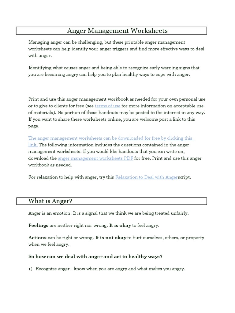 Anger Management Worksheets | PDF | Anger | Feeling - Worksheets Library