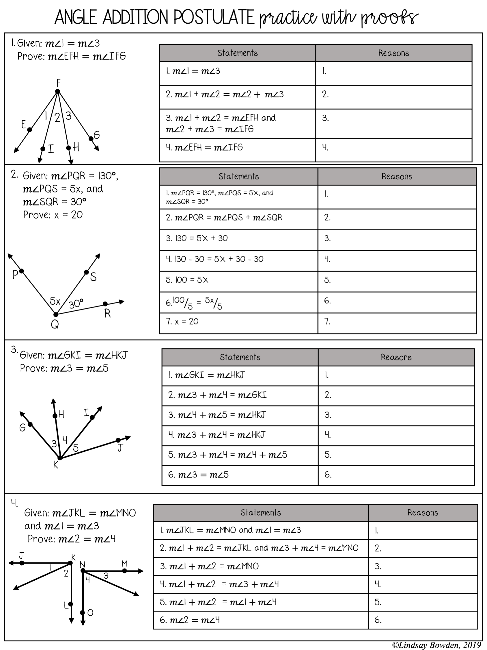 Segment And Angle Addition Postulate Notes And Worksheets