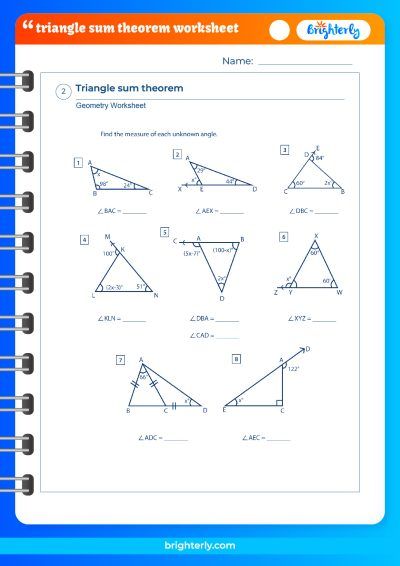 Triangle Sum And Exterior Angle Theorem Worksheet With Key X M 0