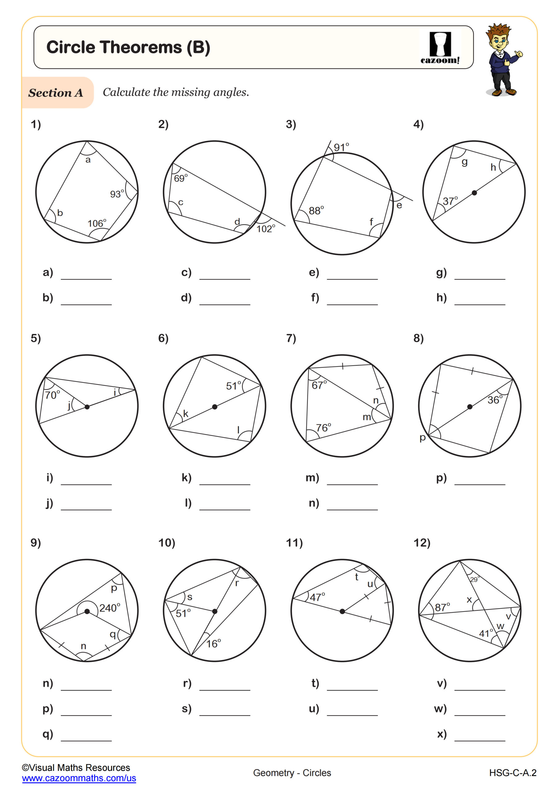 Circle Theorems (B) Worksheet | Fun and Engaging Geometry PDF ...