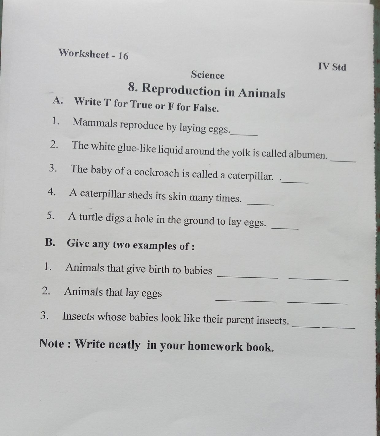 Reproduction In Animals - Science - Assignment - Teachmint - Worksheets Library