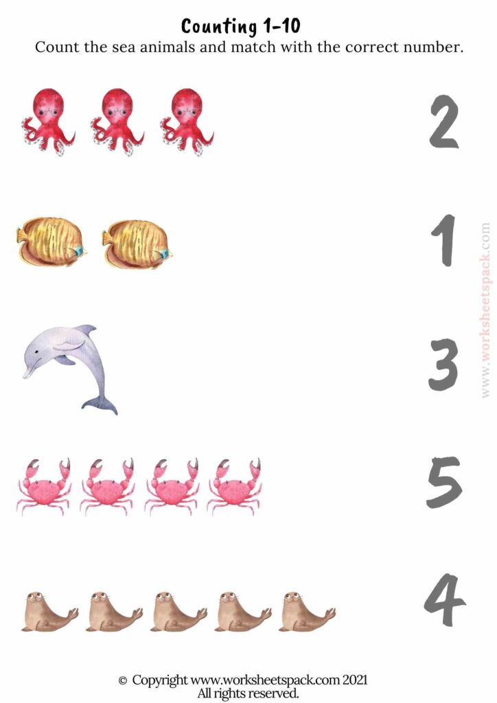 Counting sea animals free worksheet - worksheetspack - Worksheets Library