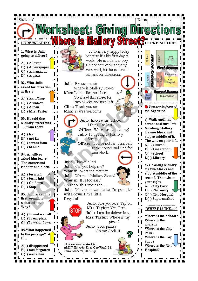 Giving Directions (With Answer Key) - ESL worksheet by Elinha ...