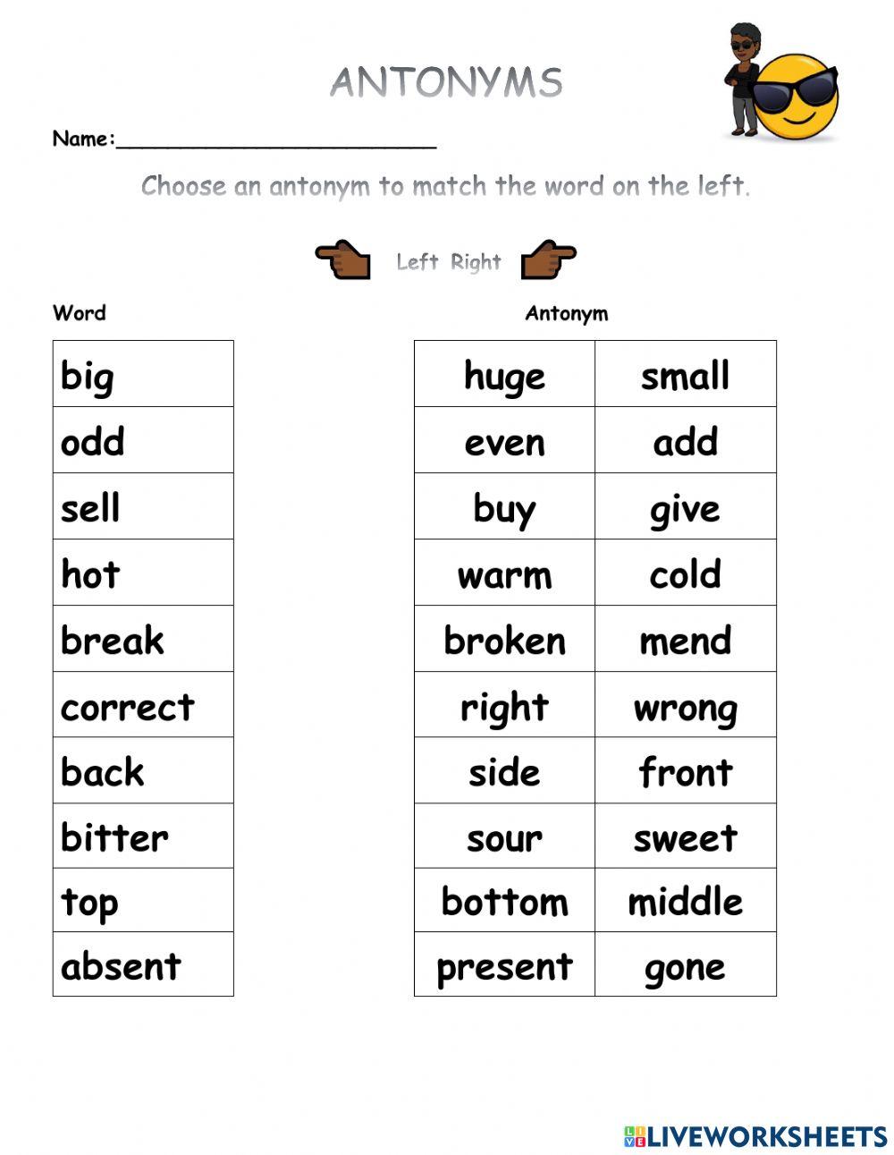 Antonyms Interactive Exercise For Grade 2 Standard One Live