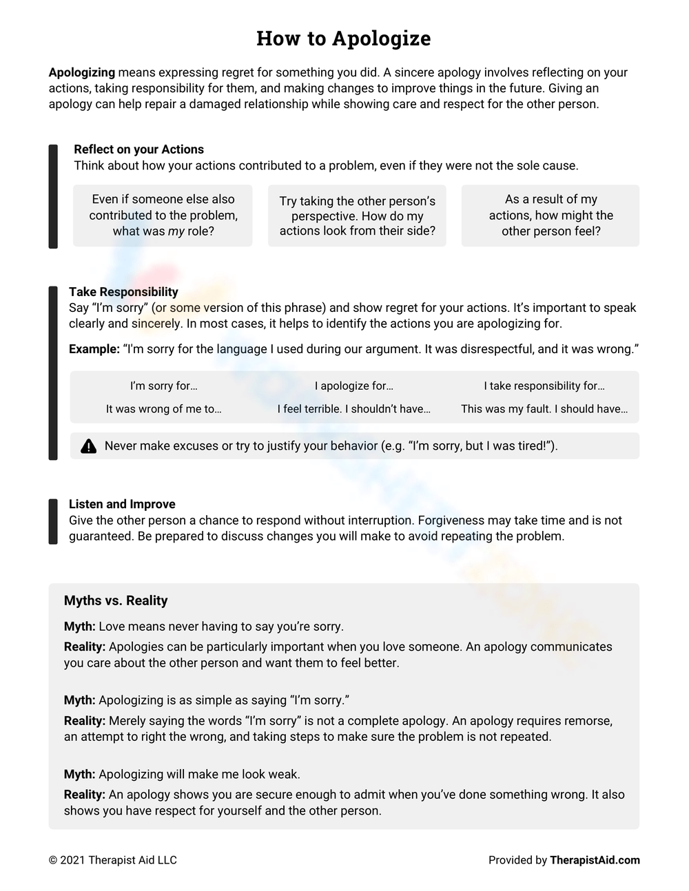 How To Apologize Worksheet - Worksheets Library