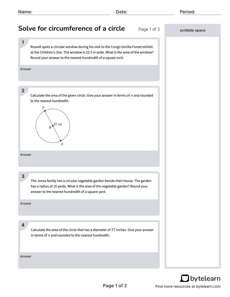 Free Area And Circumference Of A Circle Worksheet Answers Download