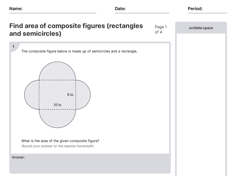 Find Area Of Composite Figures Rectangles And Semicircles Find Area Of Composite Figures Rectangles And Semicircles