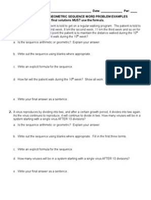 Arithmetic & Geometric Sequence Word Problems 4Q | PDF | Sequence ... - Worksheets Library