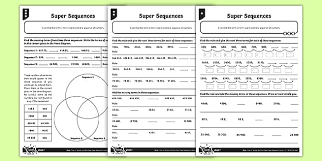 Primary Resources - Sequences Worksheets - Maths Resources - Worksheets Library