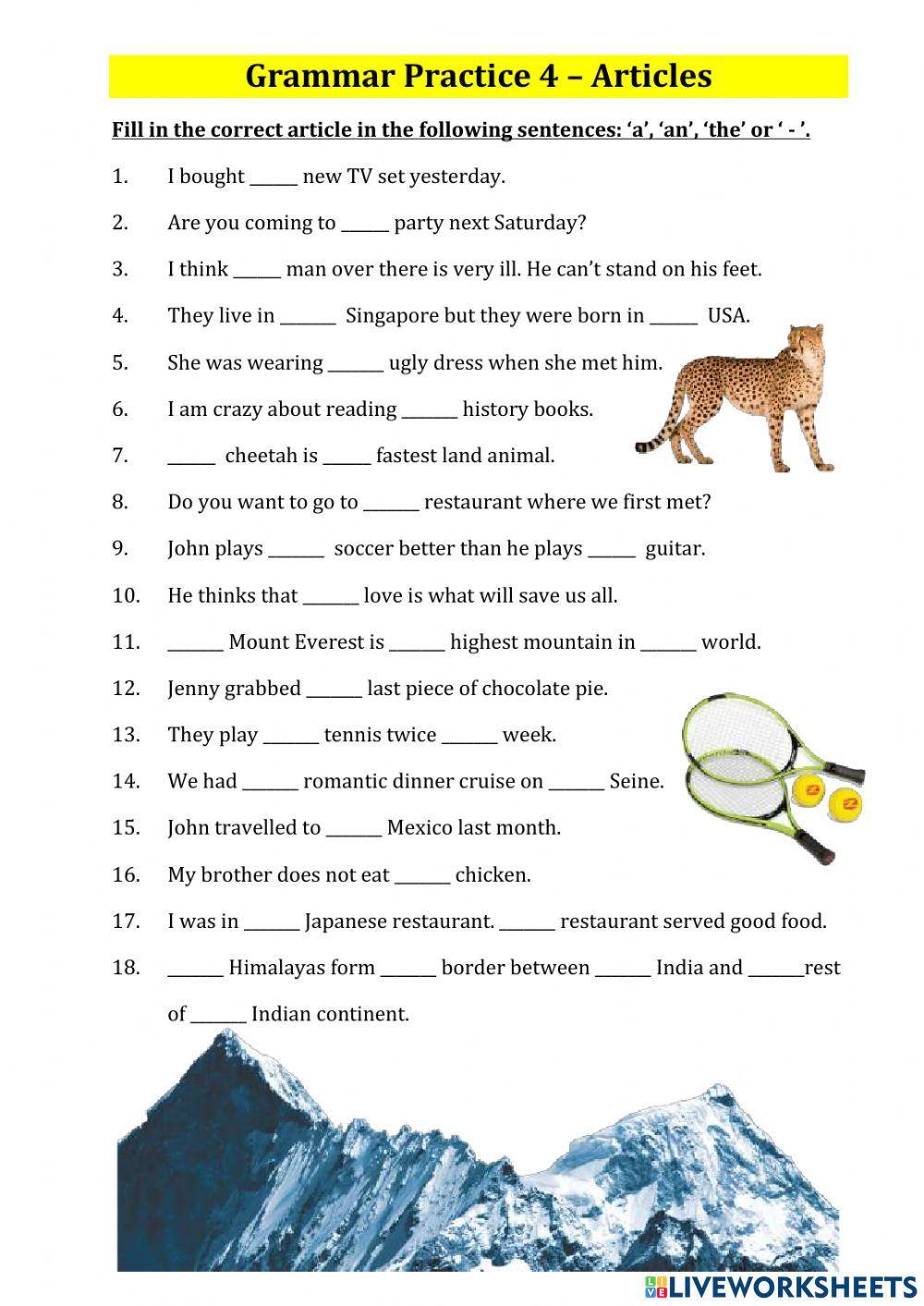 Articles online exercise | Live Worksheets - Worksheets Library