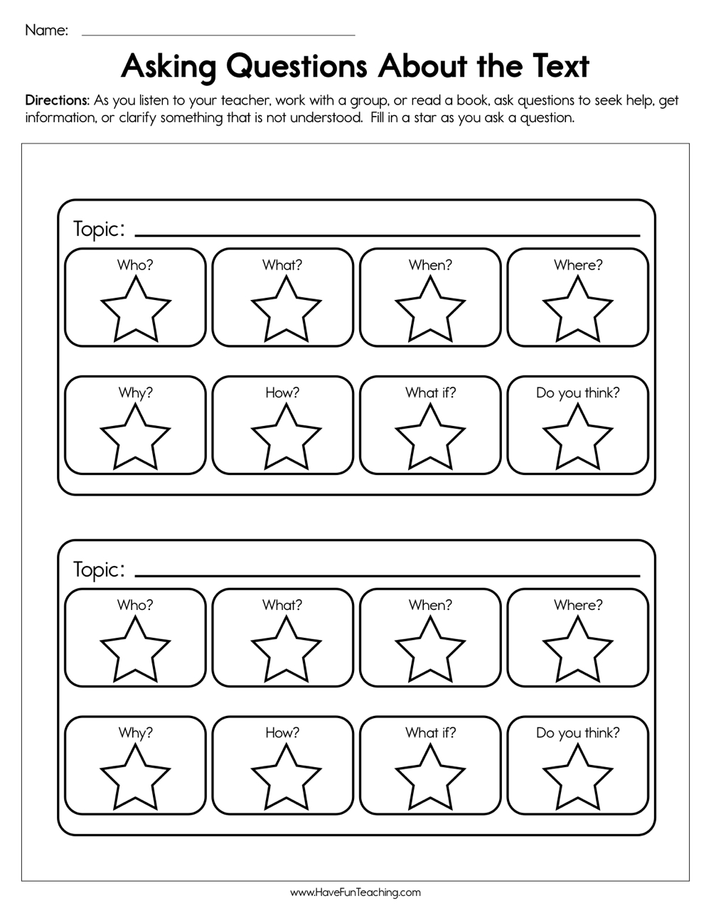 Asking Questions about a Text Worksheet - Have Fun Teaching - Worksheets Library