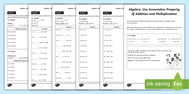 Algebra Use Associative Property Of Addition And Multiplication