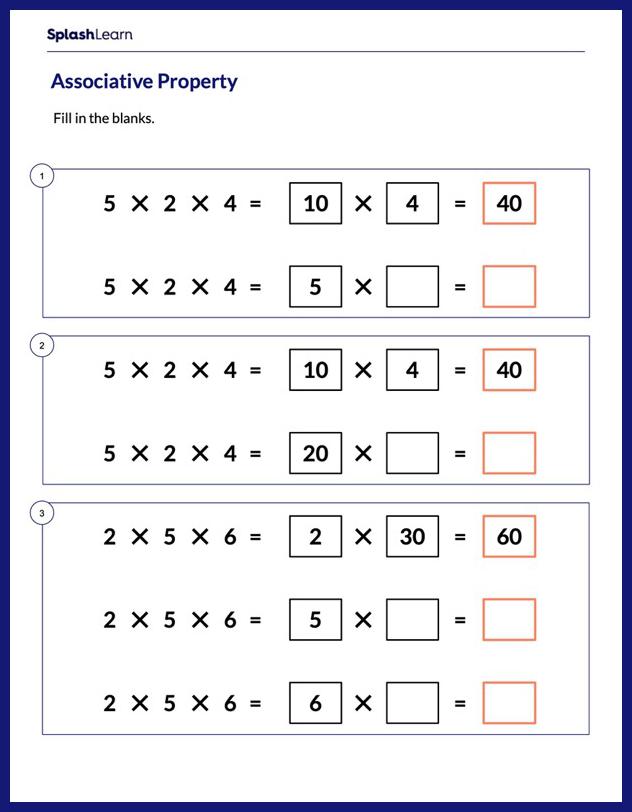 Fill In The Blanks Using Associative Property Math Worksheets