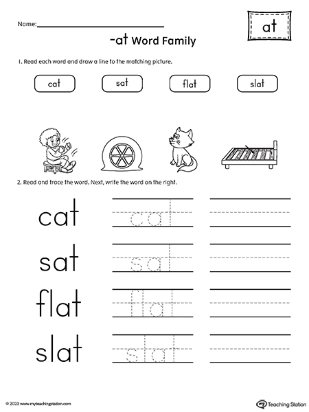 AT Word Family Match and Spell Words Worksheet | MyTeachingStation.com - Worksheets Library