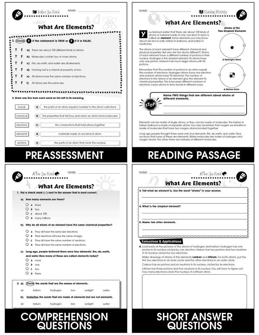 Atoms, Molecules & Elements - Grades 5 to 8 - Print Book - Lesson ...