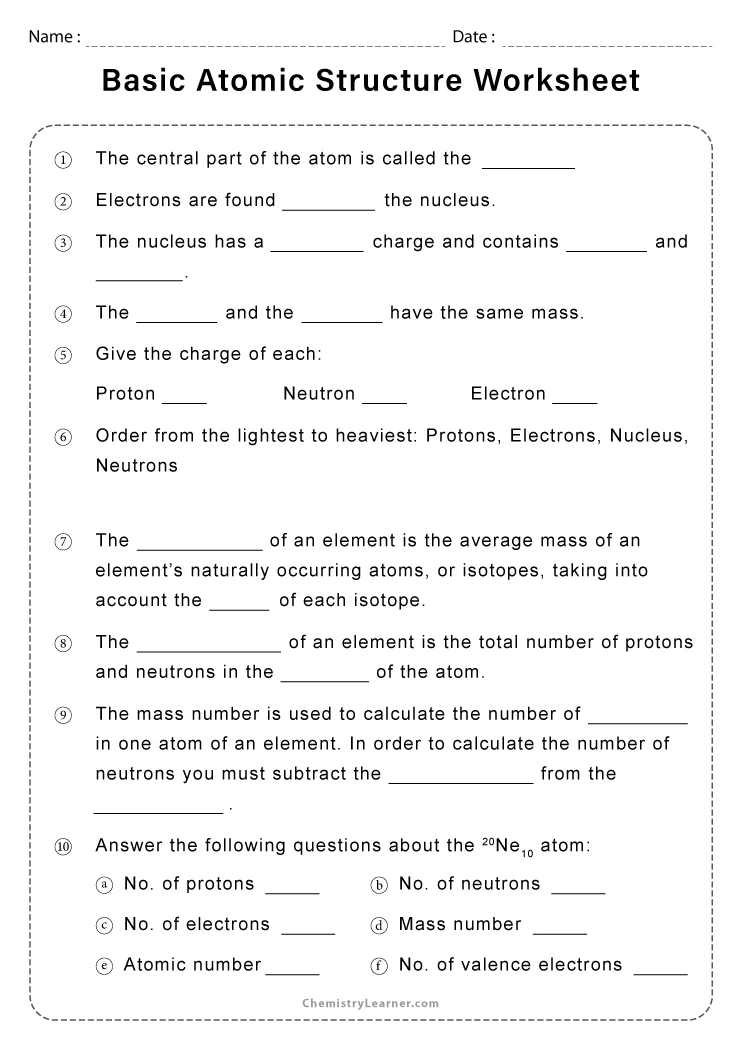 Free Printable Atomic Structure Worksheets - Worksheets Library