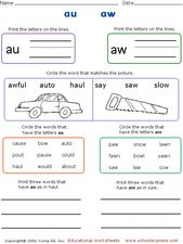 2nd Grade Phonics Worksheets - Diphthongs AU & AW - Lucky Little ...