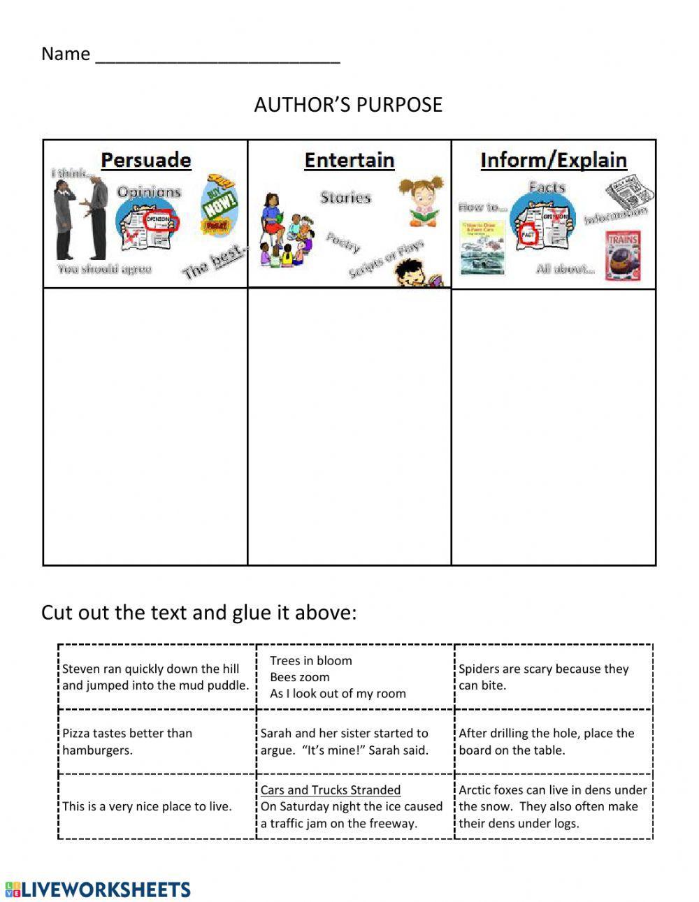 Authors Purpose worksheet | Live Worksheets - Worksheets Library
