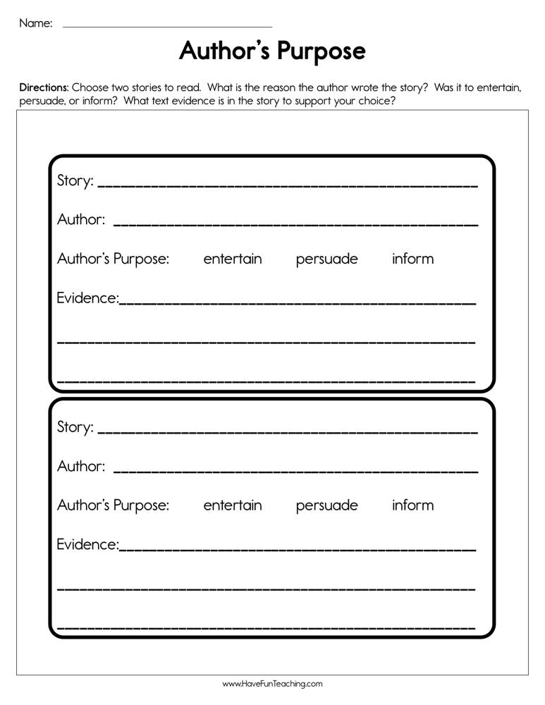 Authors Purpose Worksheet - Have Fun Teaching - Worksheets Library