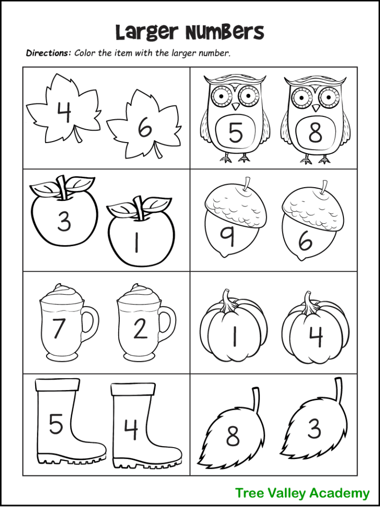 Fall Math Worksheets for Kindergarten, Preschool & 1st Grade ...