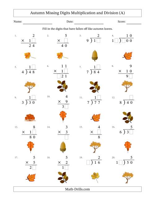 Autumn Missing Digits Multiplication and Division (Easier Version) (A ...