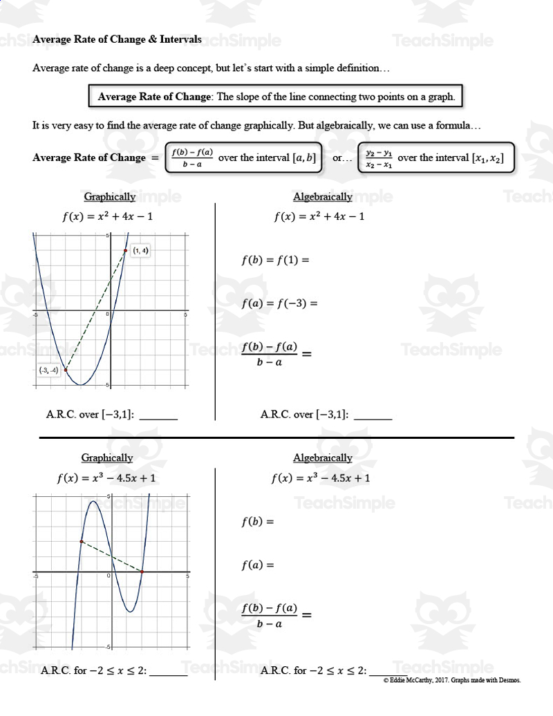 Average Rate Of Change Intervals Guided Notes Homework Worksheets Average Rate Of Change Intervals Guided Notes Homework Worksheets