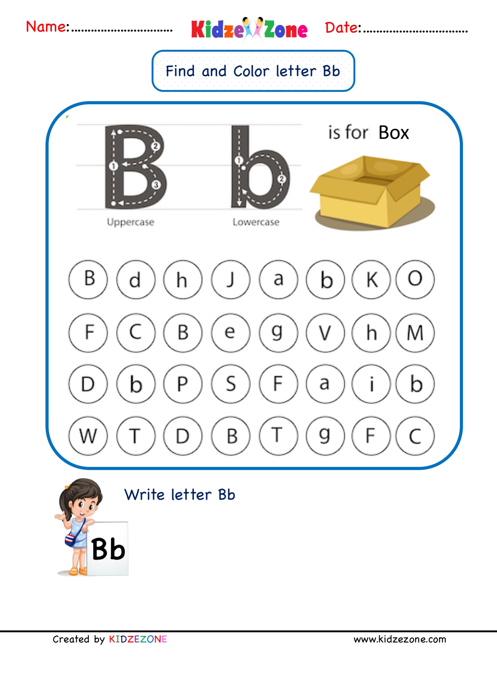Kindergarten Letter B worksheets - Find and Color - KidzeZone - Worksheets Library