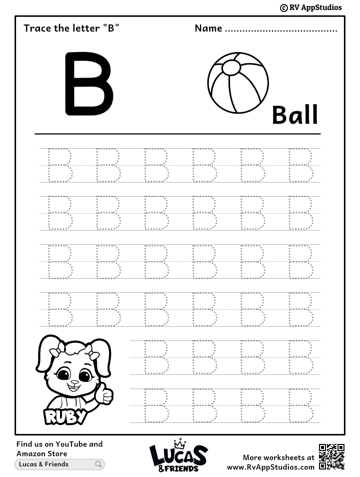 Free Printable Worksheet for Kids - Trace uppercase letter B - Worksheets Library