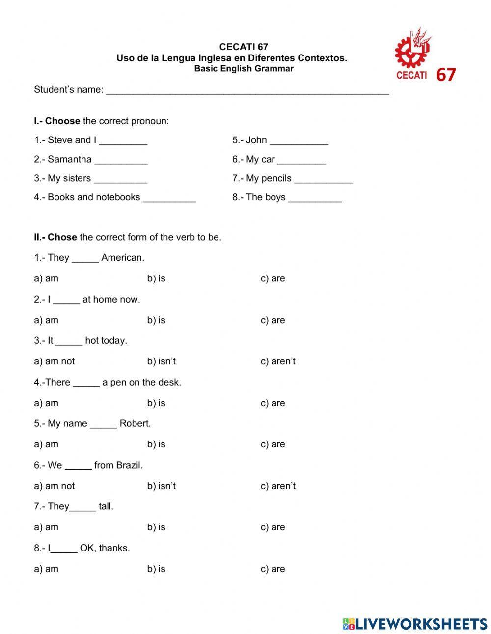 Basic Grammar Skills Worksheets