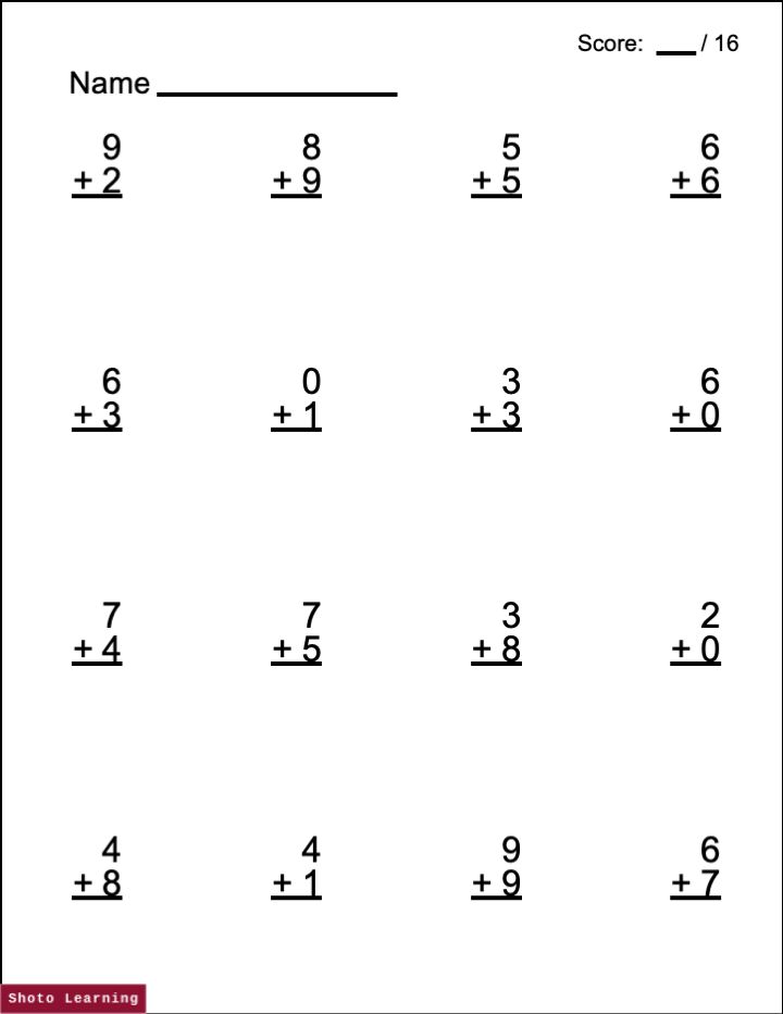 SINGLE DIGIT ADDITION WORKSHEETS 0-9 Vertical Math Practice ...