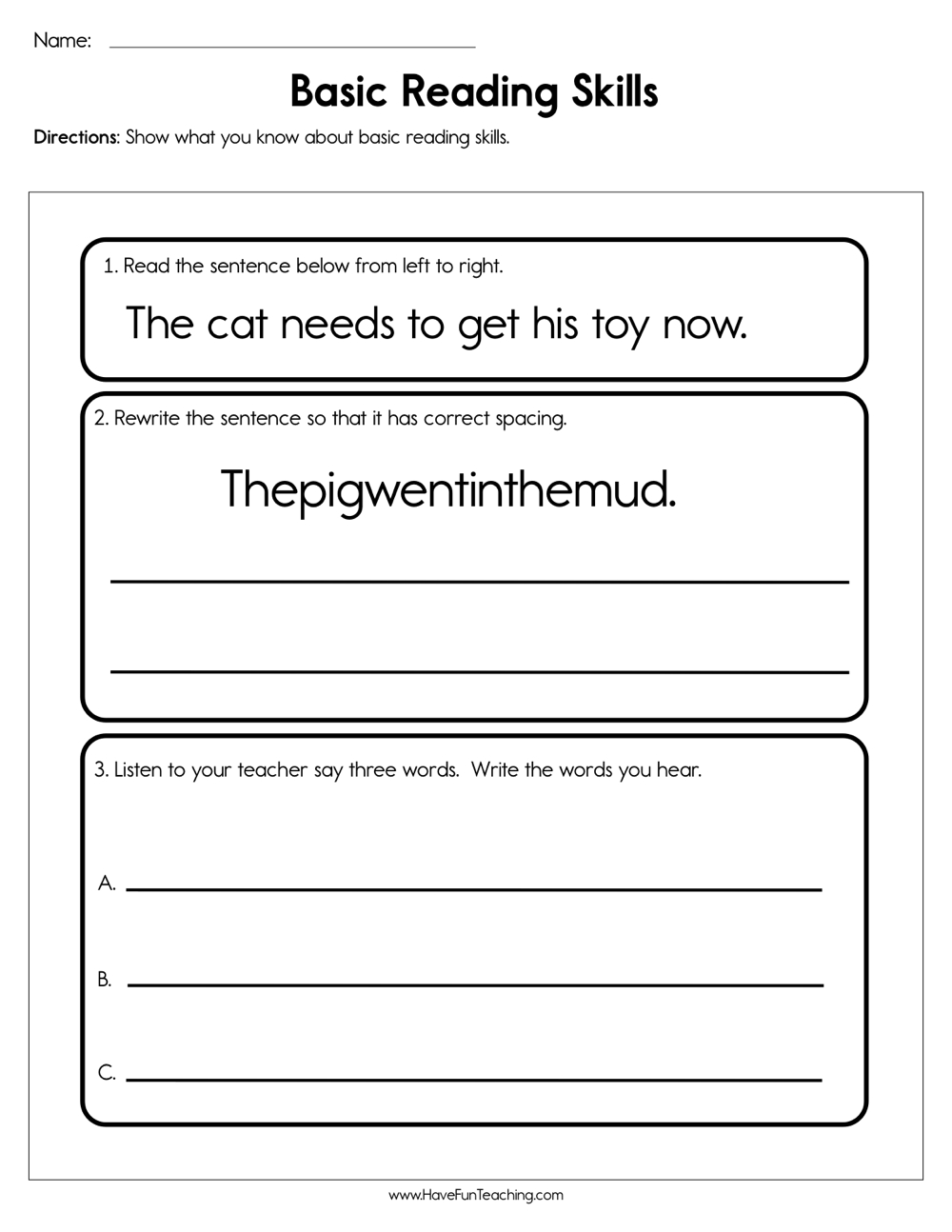 Basic Reading Skills Worksheet - Have Fun Teaching - Worksheets Library