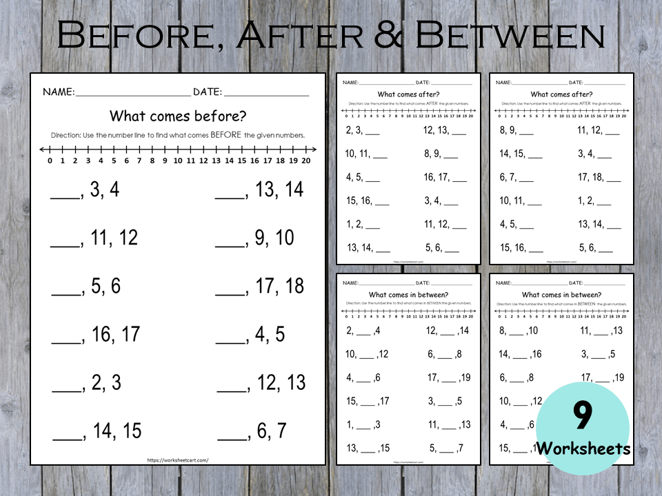 Numbers Before, After & Between 1-20 Worksheets, One More One Less ...