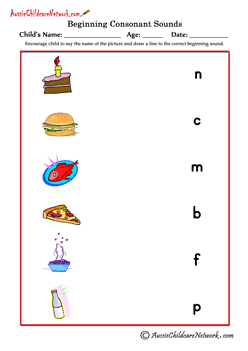 Consonants Beginning Sounds - Aussie Childcare Network - Worksheets Library