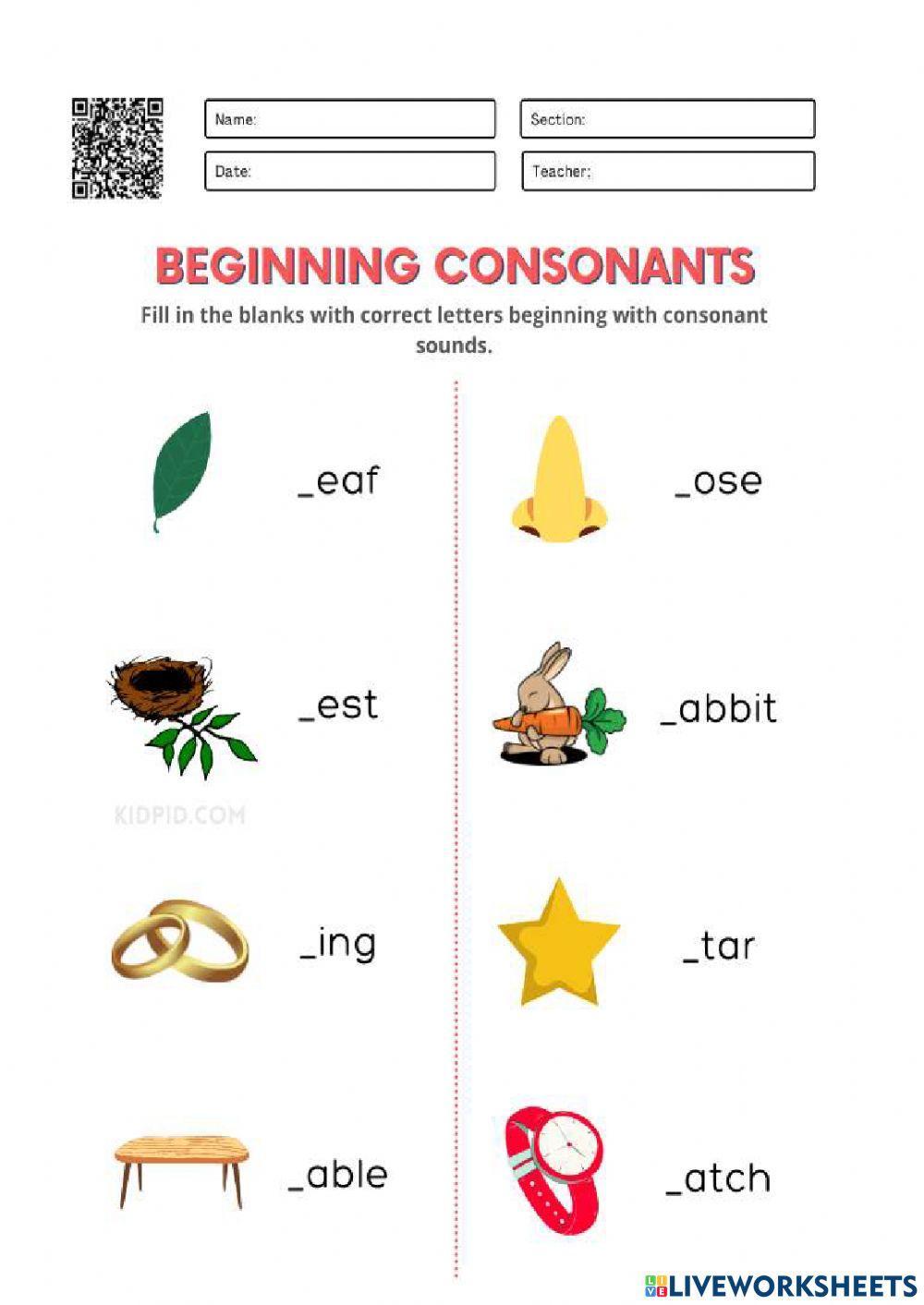 consonant letters worksheet 2 online exercise for | Live Worksheets - Worksheets Library