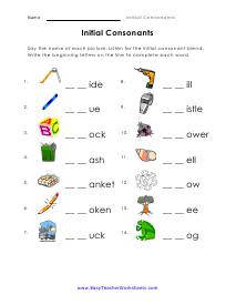 Initial Consonants Worksheets - Worksheets Library