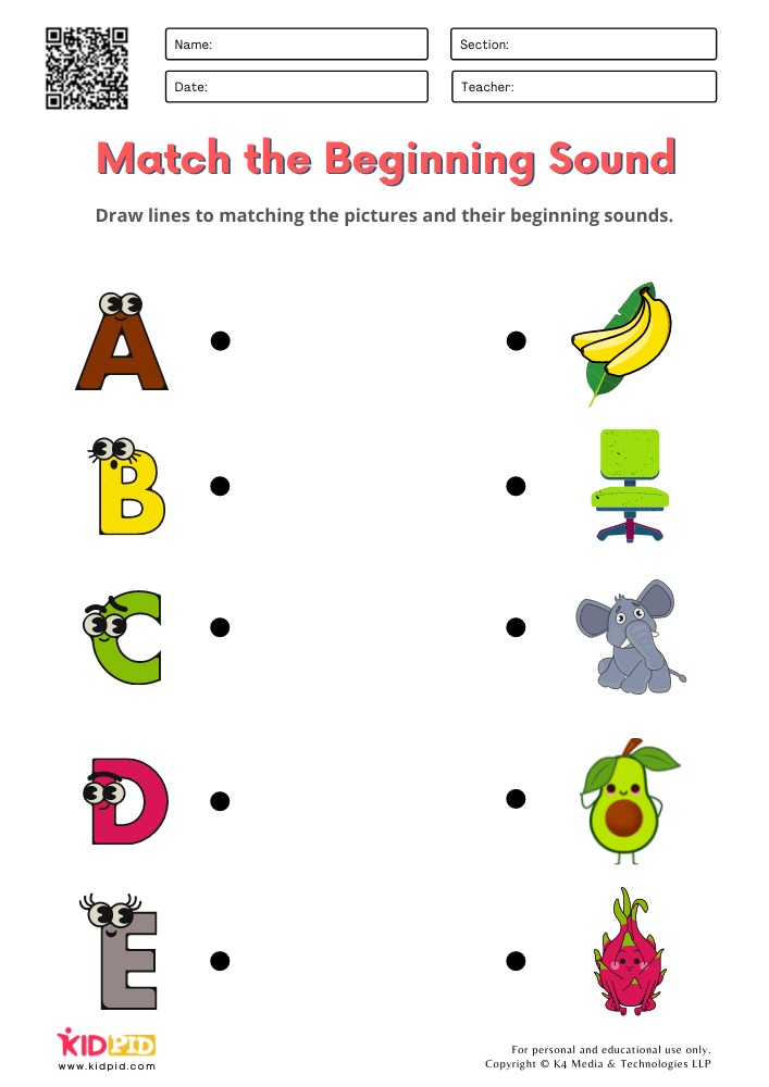 Match the Beginning Sound Phonics Worksheets for Kindergarten ... - Worksheets Library