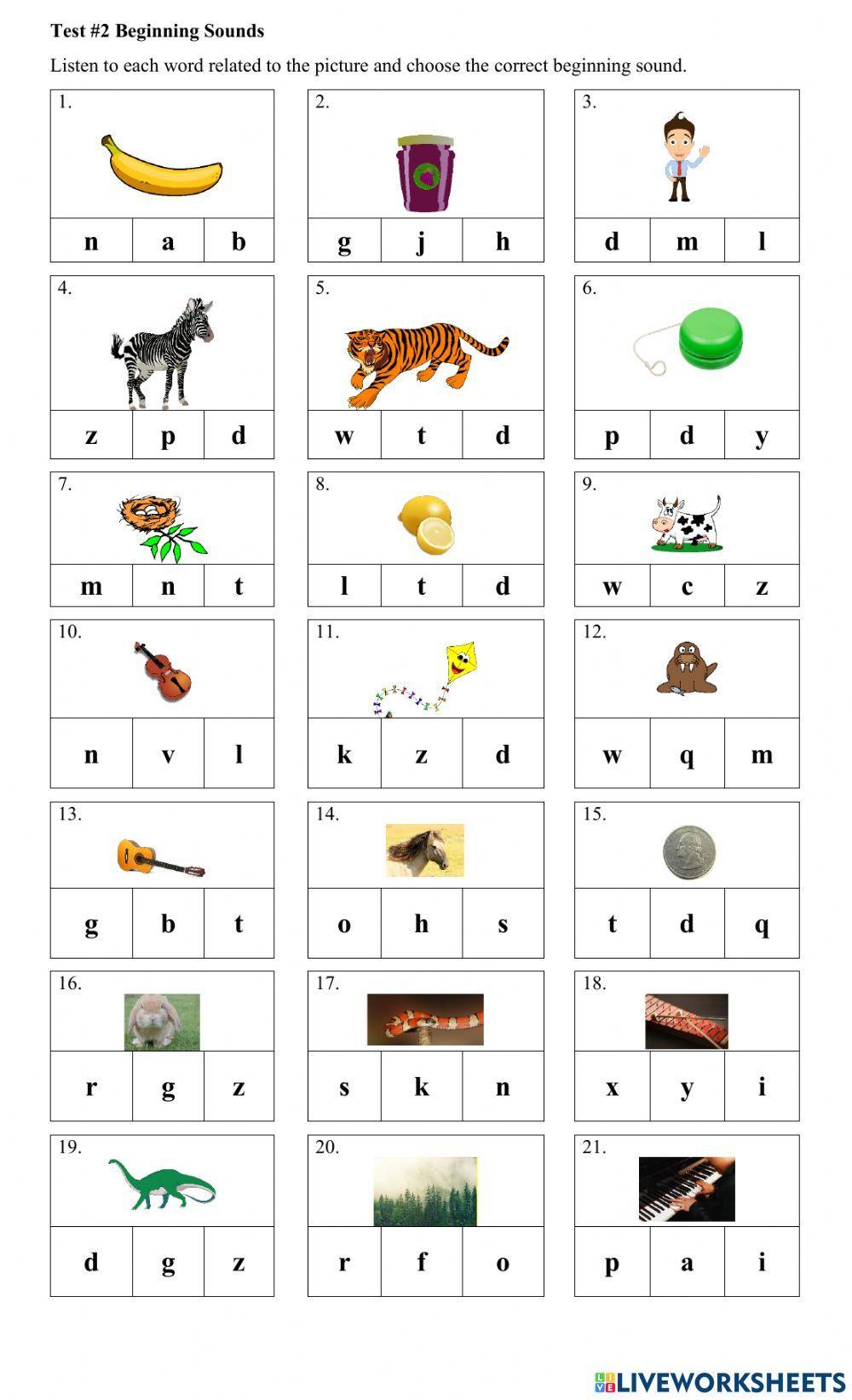 Identify the beginning sound worksheet | Live Worksheets - Worksheets Library