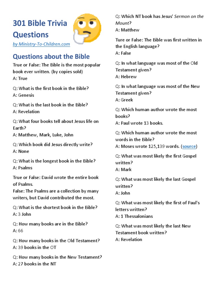 Bible Trivia Questions | PDF | David | Jacob - Worksheets Library