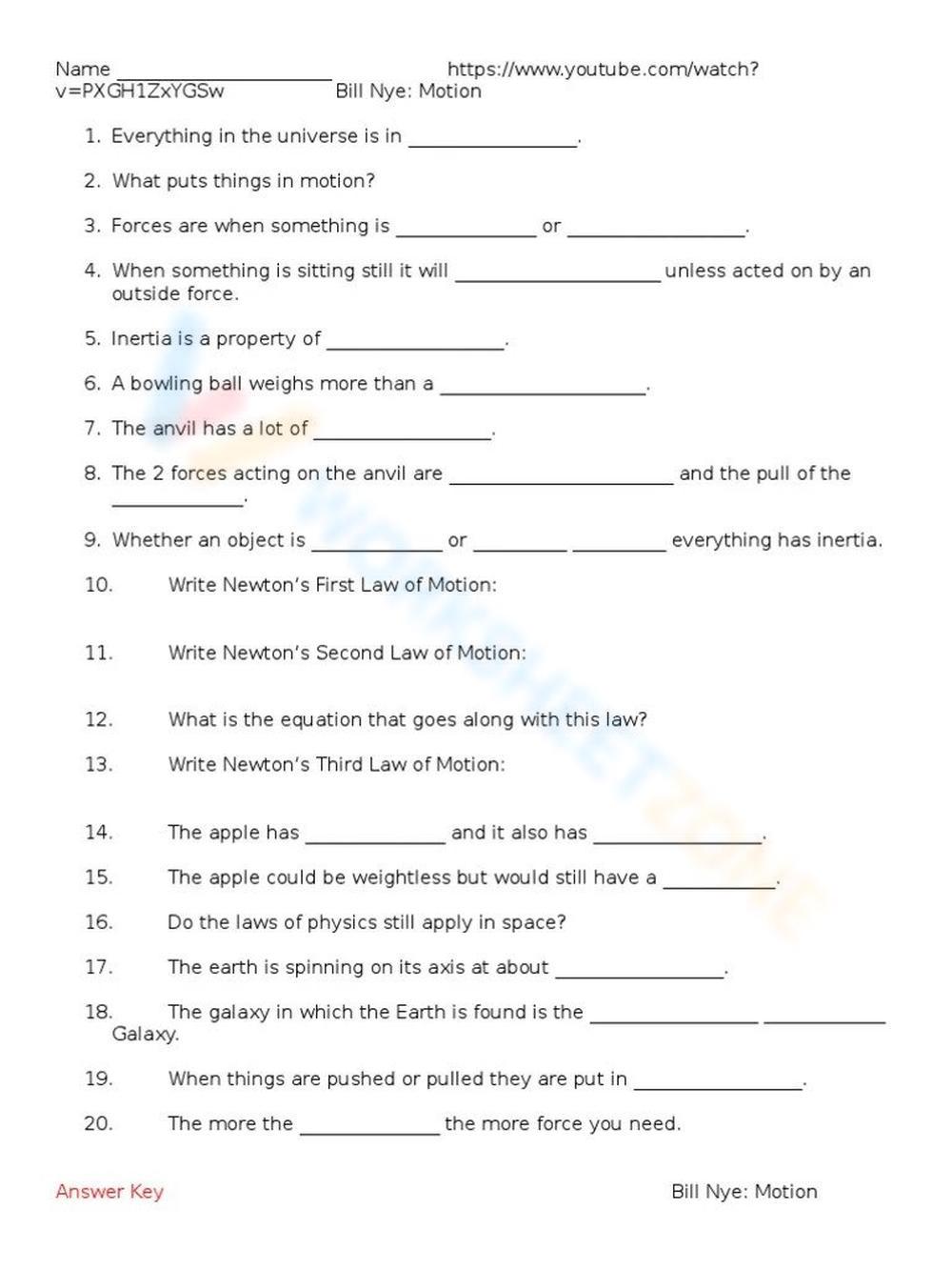 Grade 7 Bill Nye Motion Worksheets 2024 - Worksheets Library