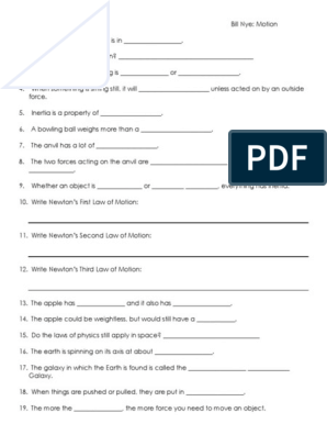 Bill Nye: Motion: Name | PDF - Worksheets Library