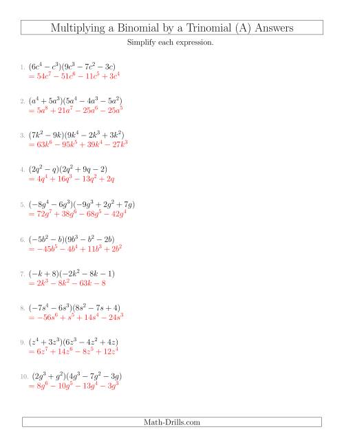 Multiplying A Binomial By A Trinomial A Worksheets Library