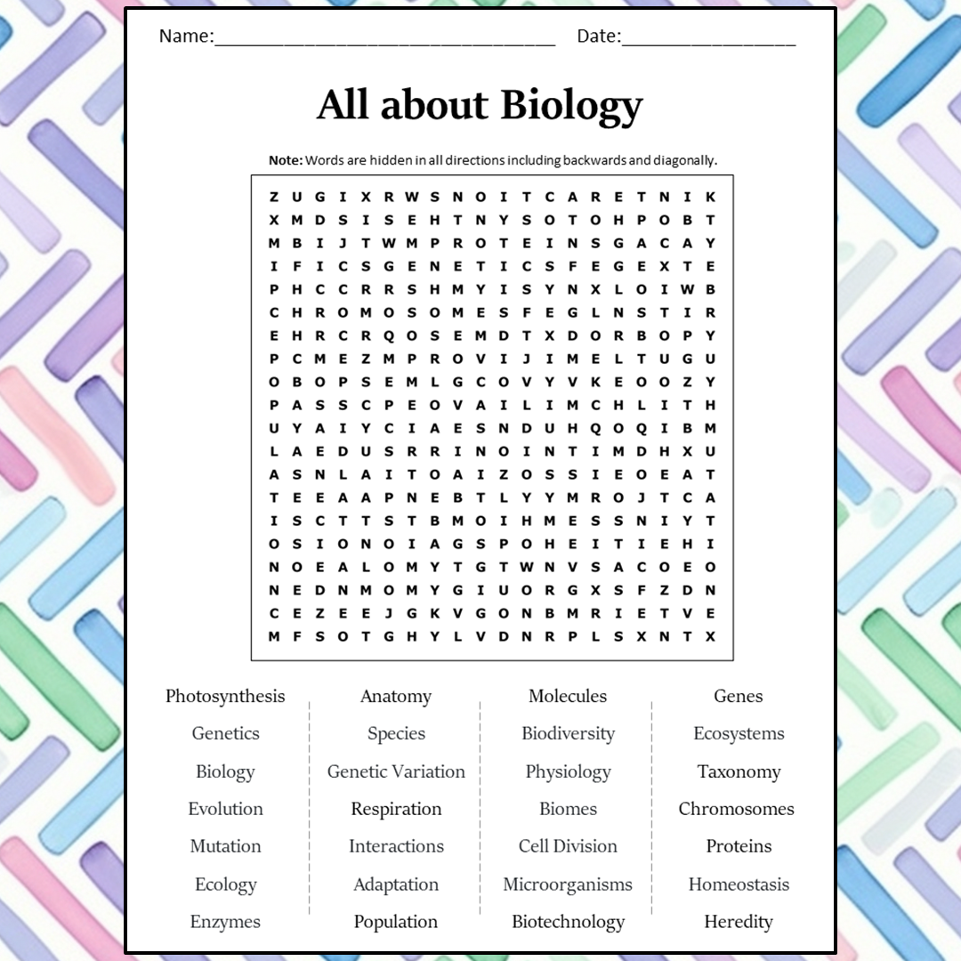 All About Biology Word Search Puzzle Worksheet Activity PDF ...