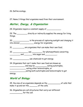 Introduction to biology worksheet from notes | PDF - Worksheets Library