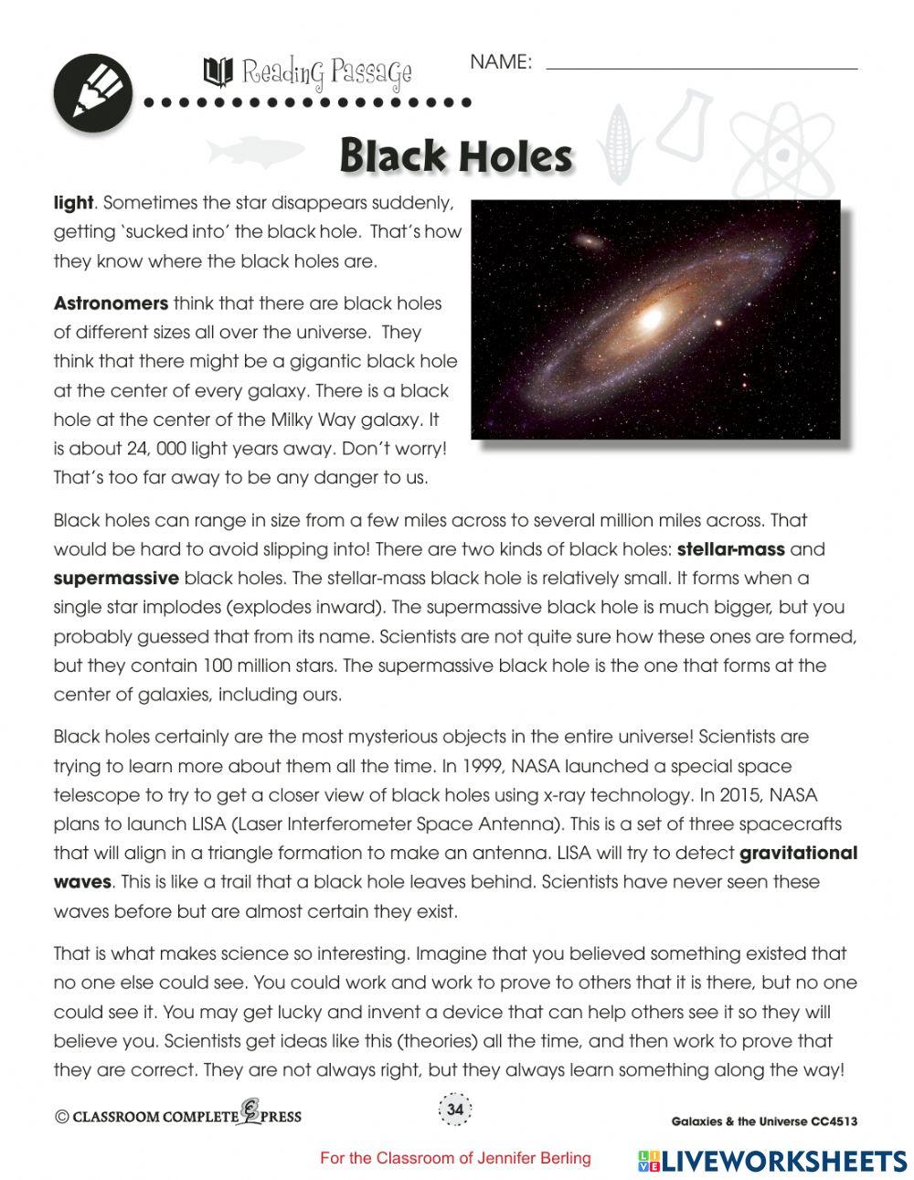 Black Holes online exercise for | Live Worksheets - Worksheets Library