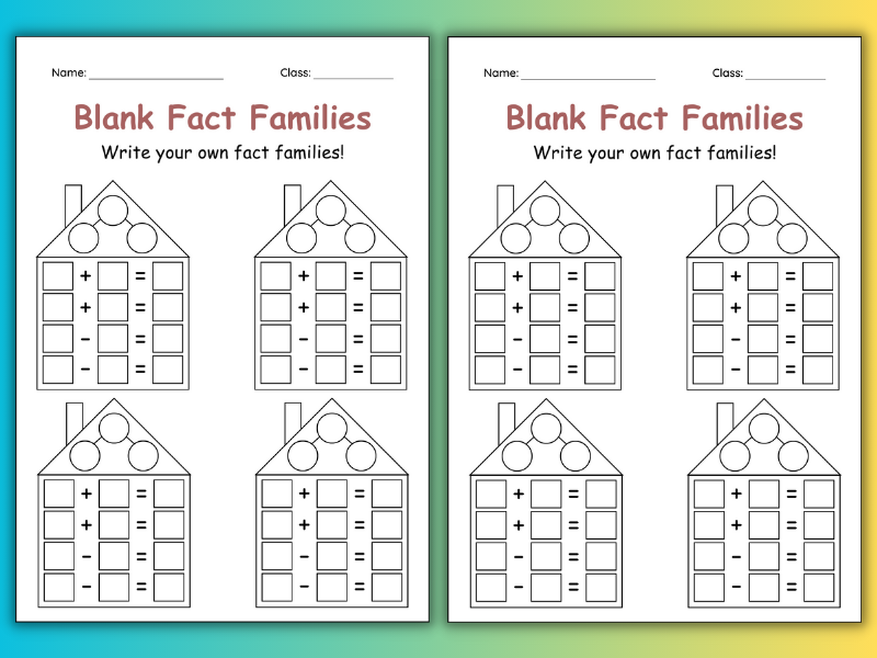 Addition And Subtraction Blank Fact Families Houses Worksheets For Addition And Subtraction Blank Fact Families Houses Worksheets For